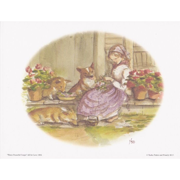 Limited Edition "Three Peaceful Corgis" Tasha Tudor Watercolor Print ...